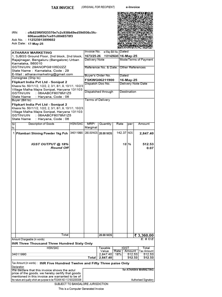 Igst Output at 18% Round Off: Description of Goods Amount Per Rate ...