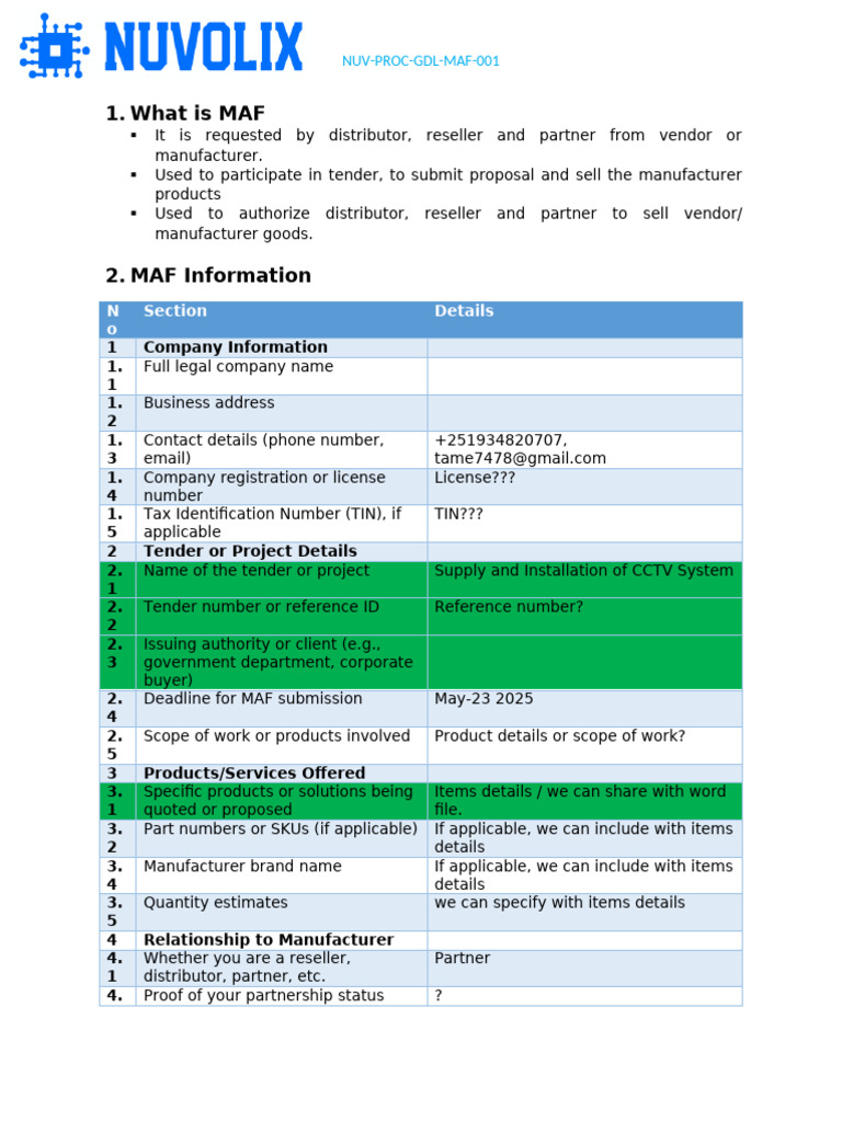 Nuvolix-MAF Request Guide Line-Draft | PDF