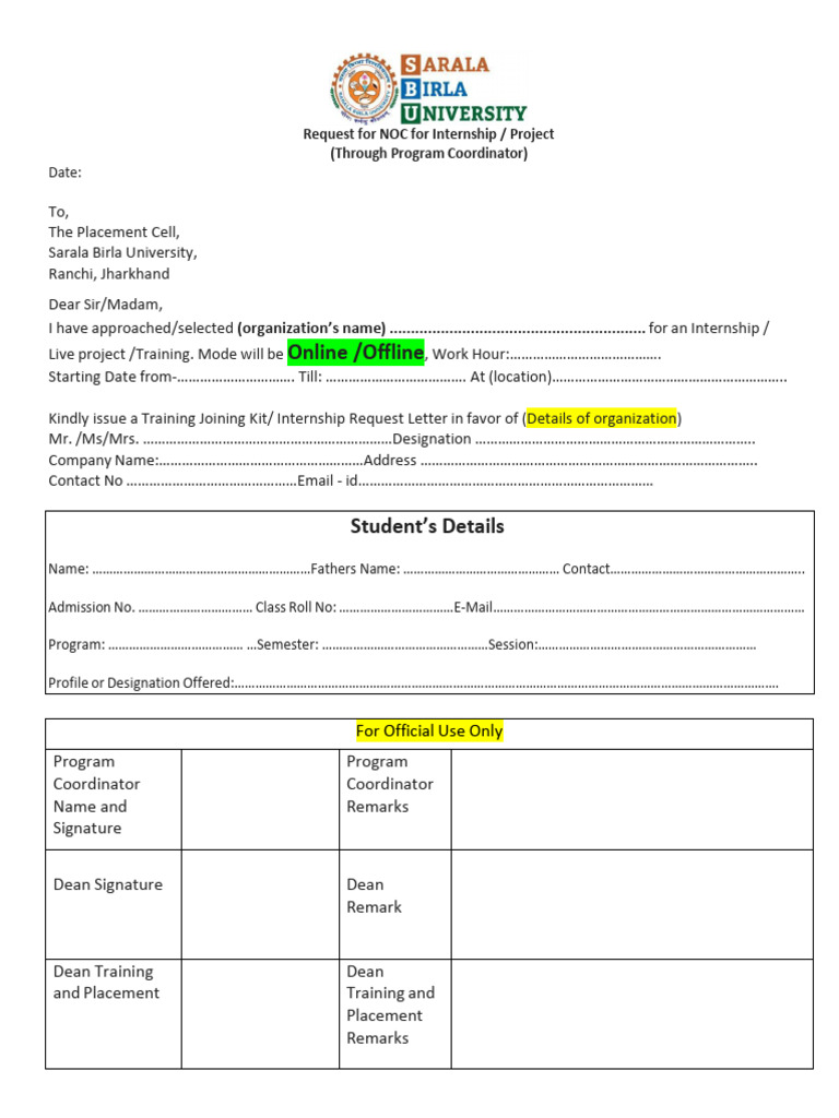 Internship NOC Request-Form | PDF