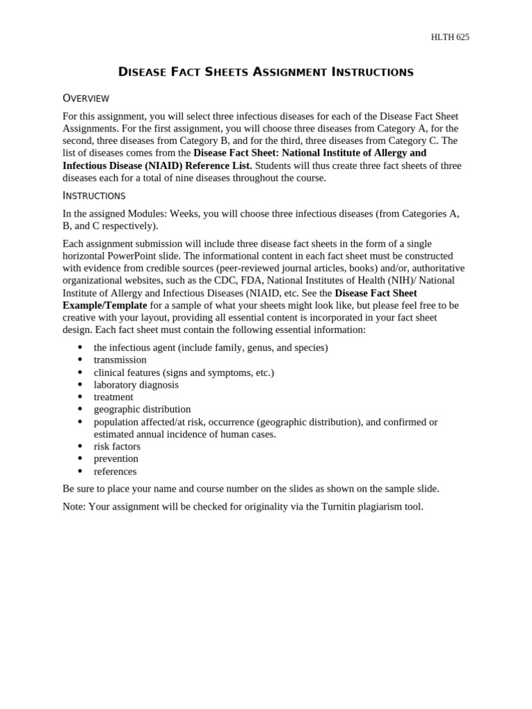 Infectious Disease Fact Sheet Assignment | PDF