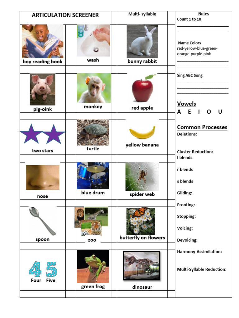 Articulation Screener: Boy Reading Book Wash Bunny Rabbit | PDF | Vowel ...