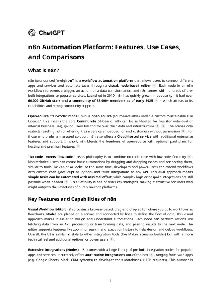 n8n Automation Platform - Features, Use Cases, and Comparisons | PDF | Cloud Computing | Automation