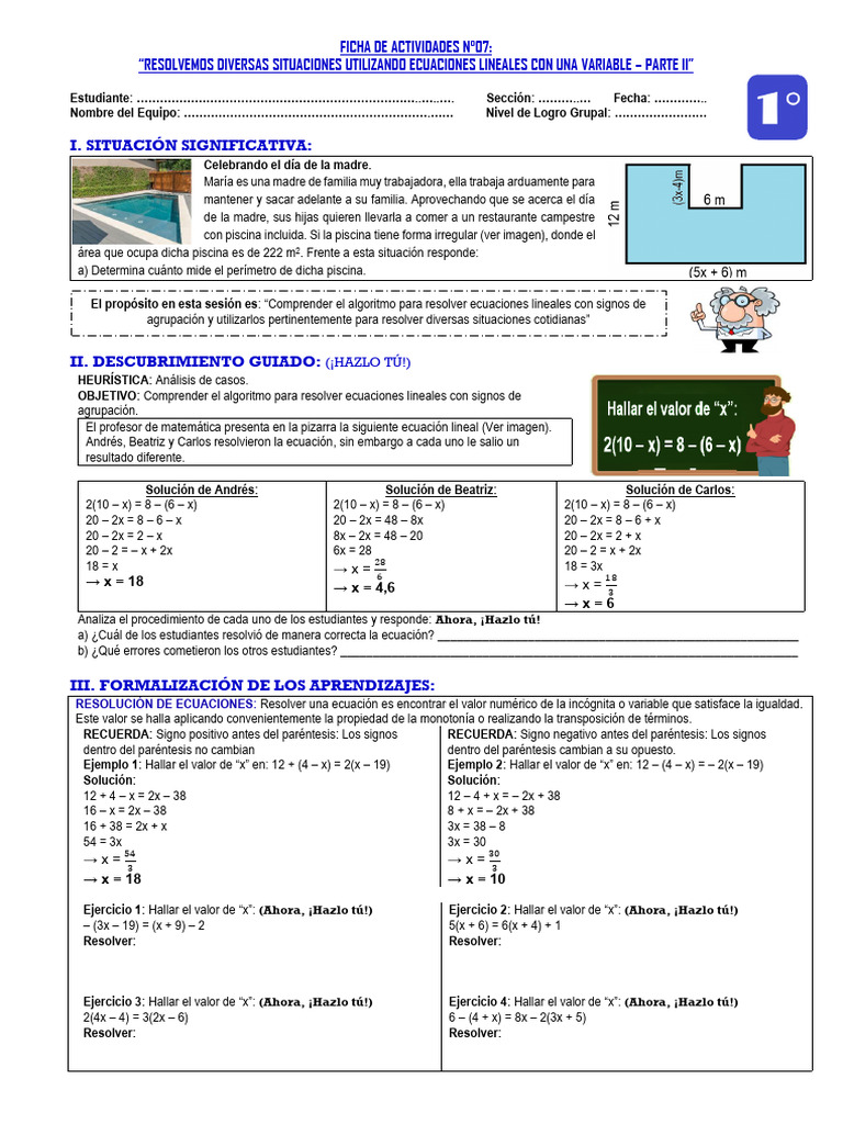 Ficha 7 - 1ero-Ua2-2025 | PDF | Ecuaciones | Matemáticas