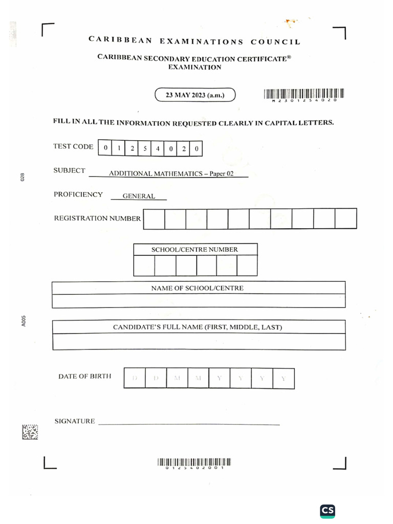 Csec Addmaths Mayjune P2 2023 Pdf