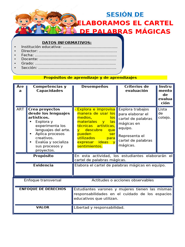 Elaboración de Cartel de Palabras Mágicas | PDF | Aprendizaje | Evaluación