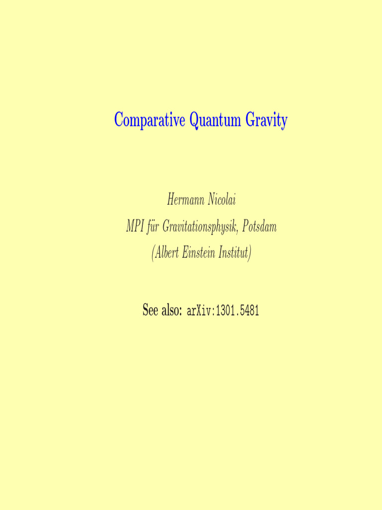 (Nicolai) Comparative Quantum Gravity | PDF | Quantum Gravity | Quantum ...