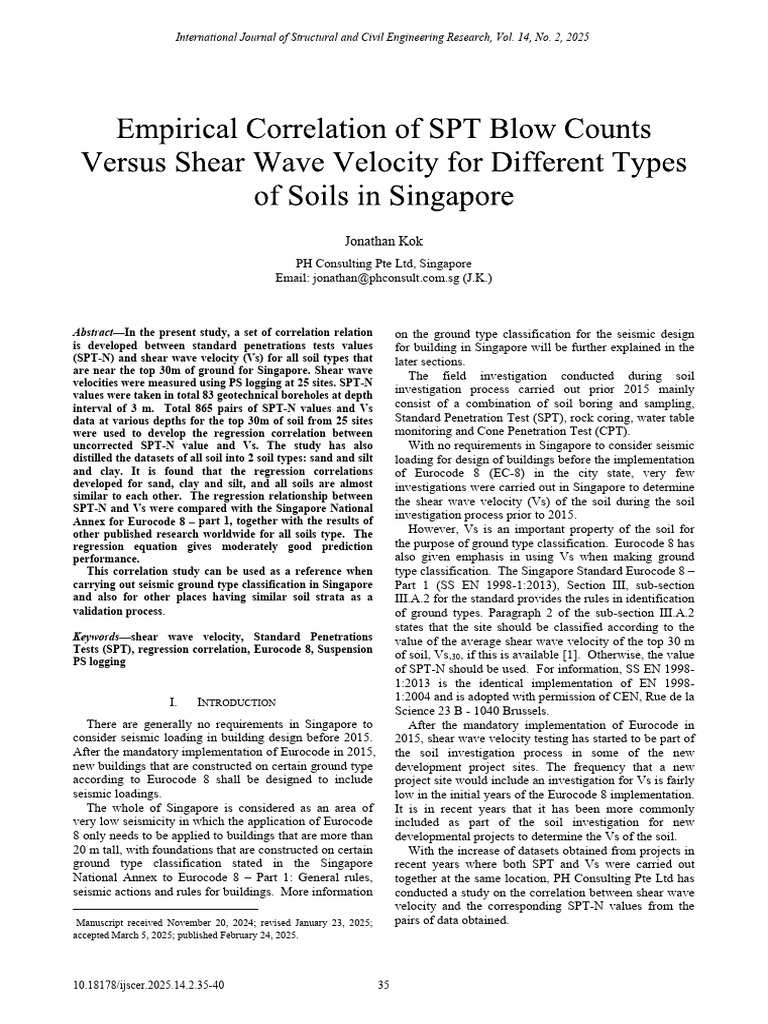 Empirical Correlation of SPT Vs Shear Wave Velocity For Different Types ...