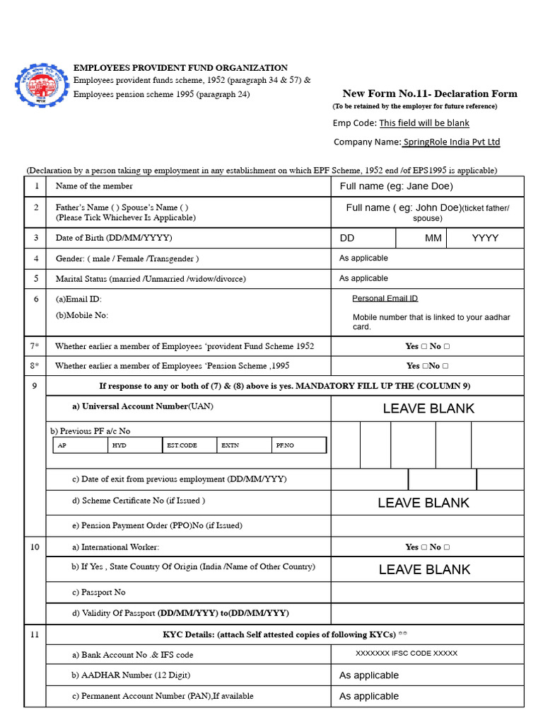 PF Sample Form (If NO PF) | PDF
