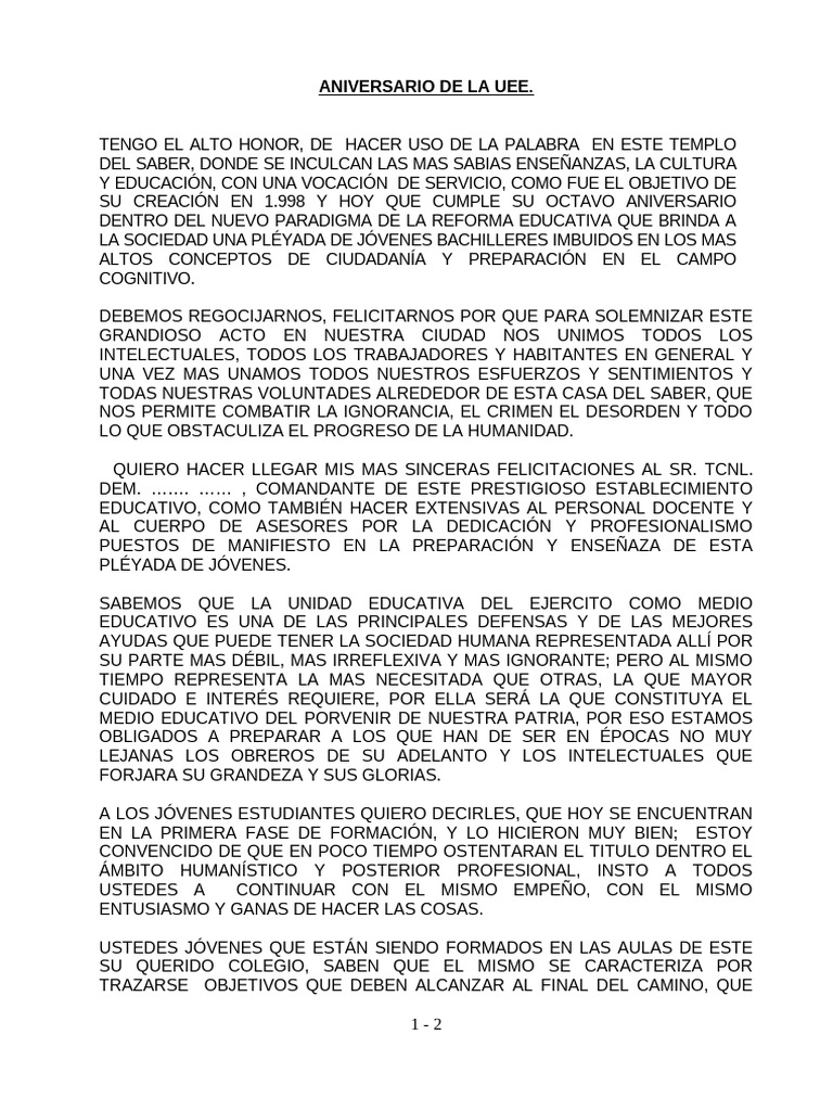 Aniversario Uee. | PDF