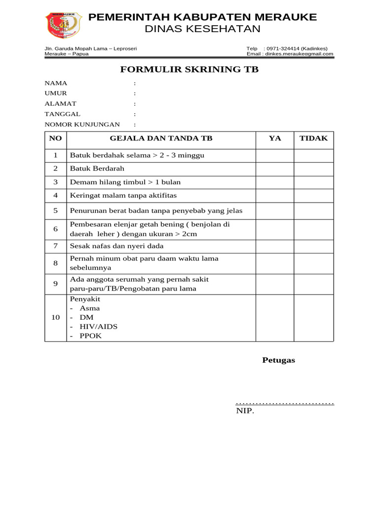 Format Kuesioner Skrining TB Ilwayab | PDF