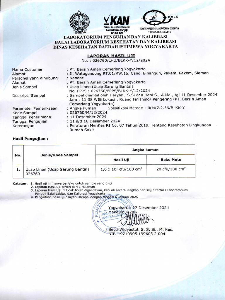 Hasil Uji Swap Linen TW IV 2024 Per Desember 2024 | PDF