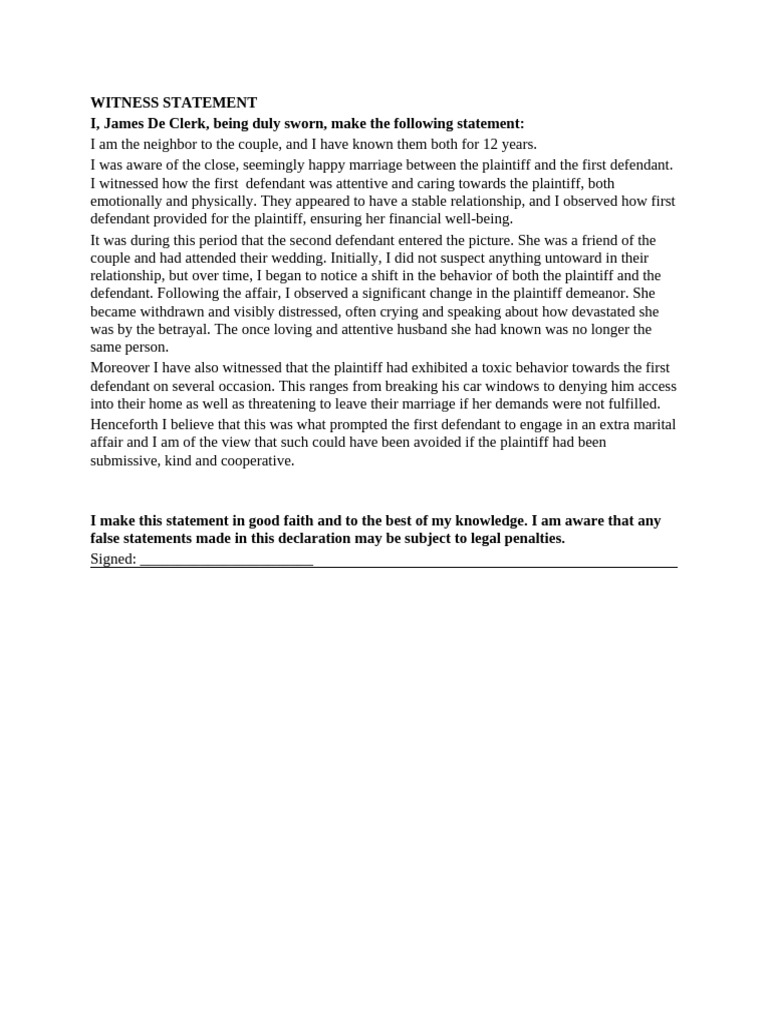 Defendant WITNESS STATEMENT | PDF