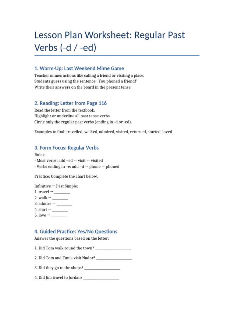 Regular Past Verbs Worksheet | PDF