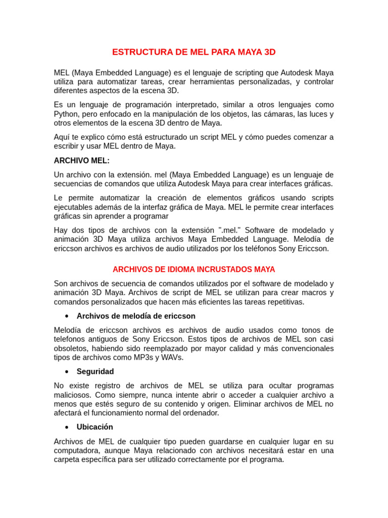 Estructura de Mel para Maya 3d | PDF | Autodesk Maya | Lenguaje de escritura
