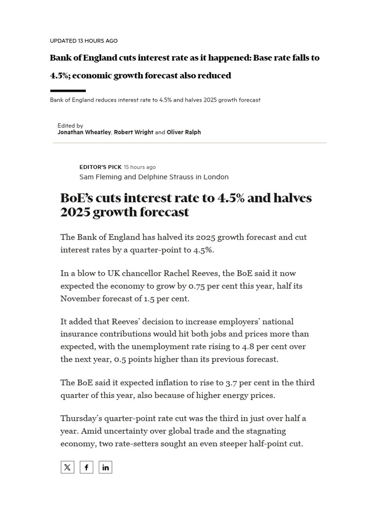 BoE Cuts Interest Rate to 4.5% | PDF | Economies | Macroeconomics