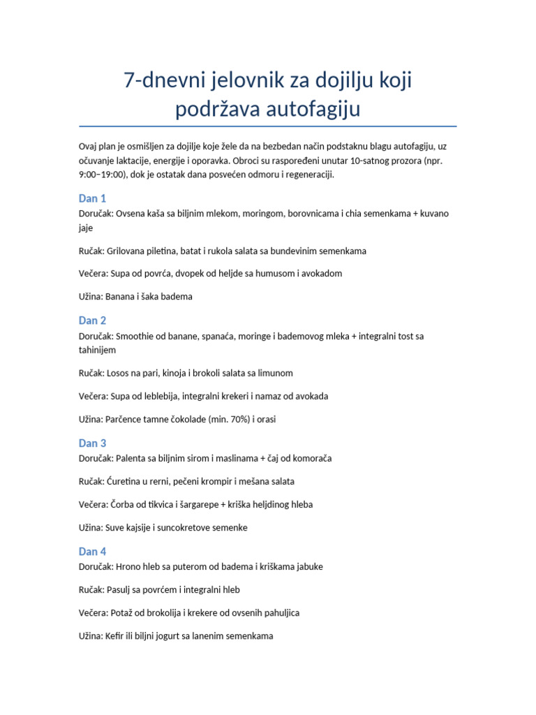 Jelovnik Dojilja Autofagija | PDF