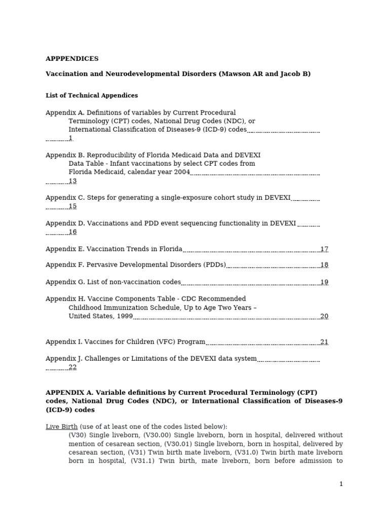 V6E1Mawson Vaccination and NDDs Appendices | PDF | Influenza Vaccine | Vaccines