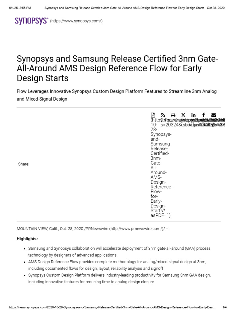 Synopsys and Samsung Release Certified 3nm Gate-All-Around AMS Design ...
