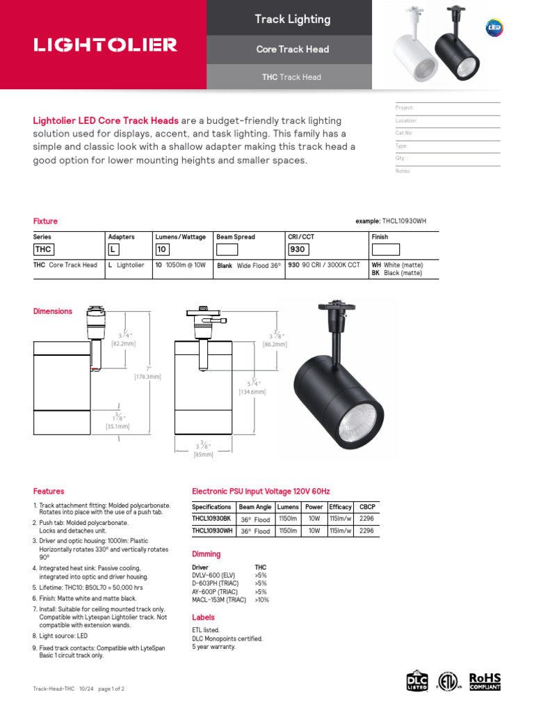 THC Track Head Spec Sheet ENG FINAL | PDF | Lighting | Electromagnetic ...