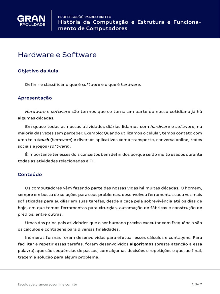 Apostila - Hardware e Software | PDF | Programas | Sistema operacional