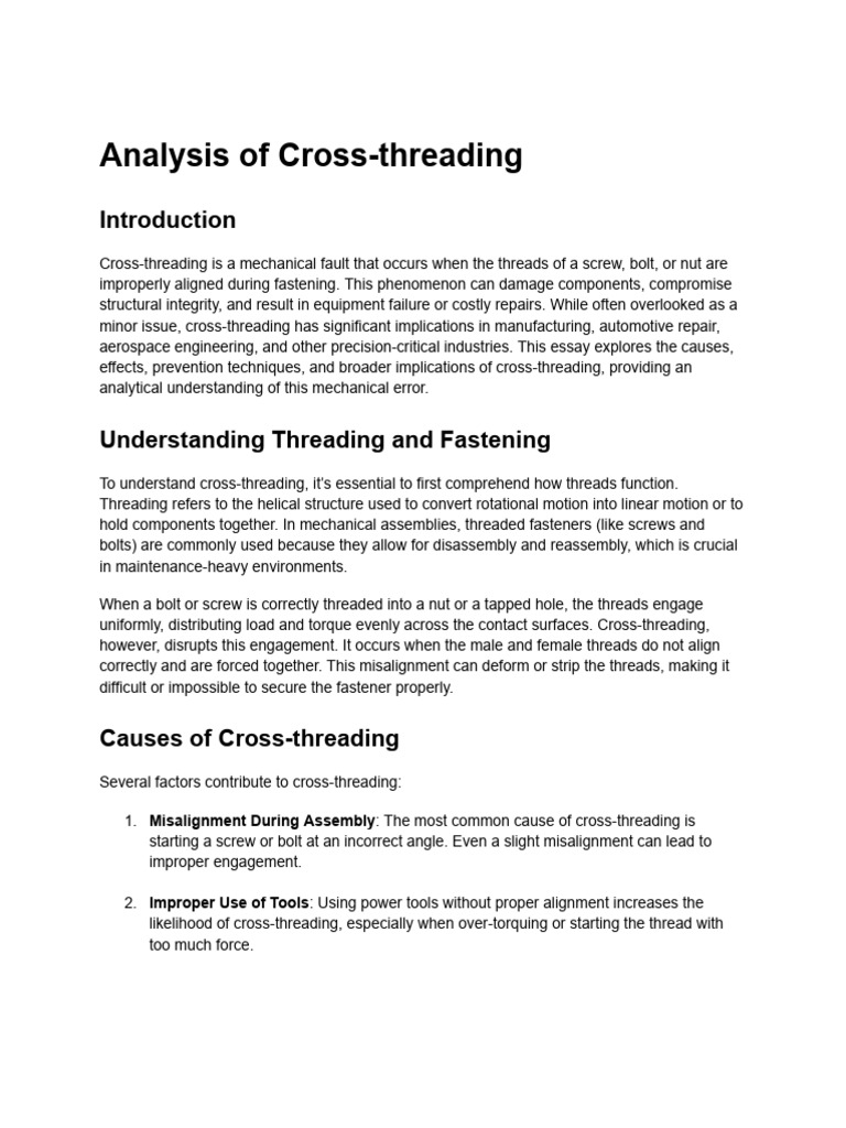 Analysis of Cross-Threading | PDF | Screw | Mechanical Engineering