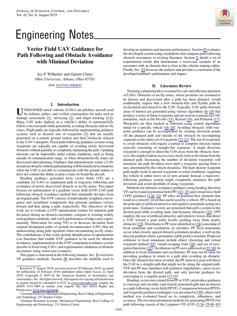 3 Vector Field Uav Guidance For Path Following and Obstacle Avoidance With Minimal Deviation ...
