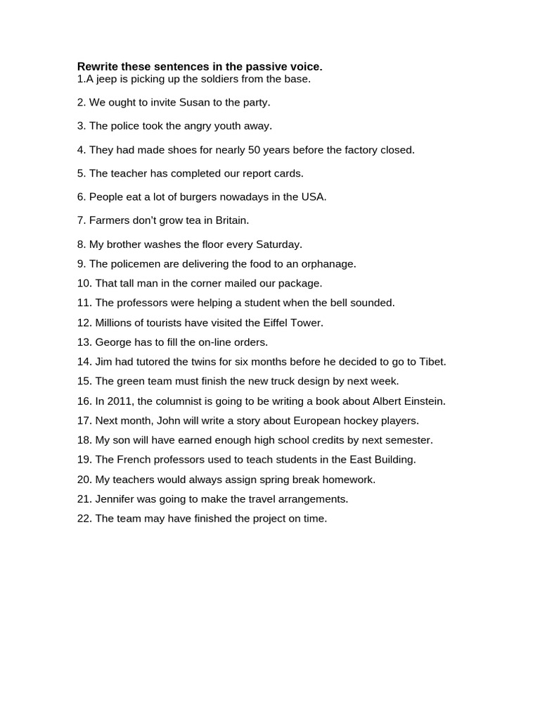 Rewrite These Sentences in The Passive Voice | PDF
