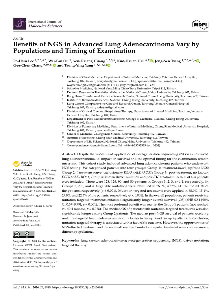 NGS Benefits in Lung Adenocarcinoma | PDF | Medicine | Pulmonology