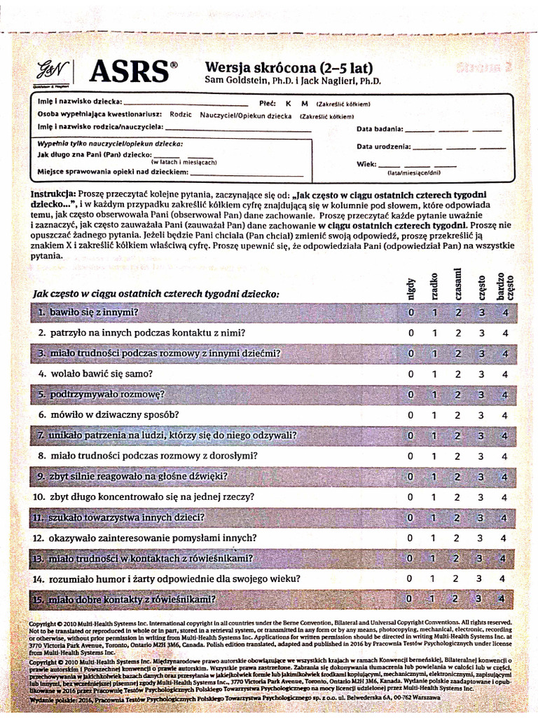 ASRS w. Skrócona 2-5 Lat | PDF