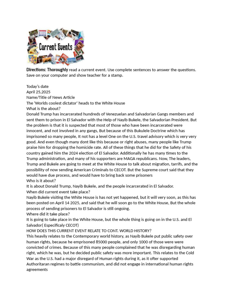 Current Event Template | PDF | El Salvador | Crime & Violence