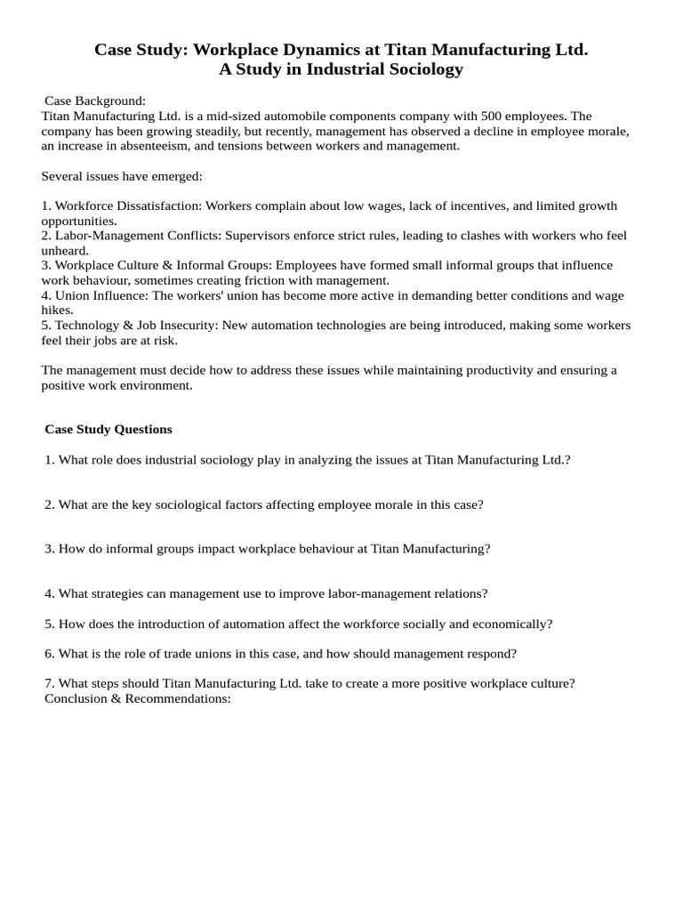 Case Study Titan Manufacturing Ltd. | PDF