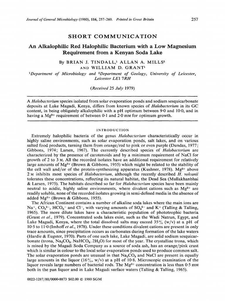 Tindall Et Al. - 1980 - An Alkalophilic Red Halophilic Bacterium With A Lo | PDF | Sodium ...