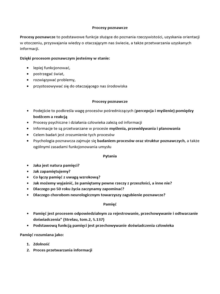 Procesy Poznawcze | PDF