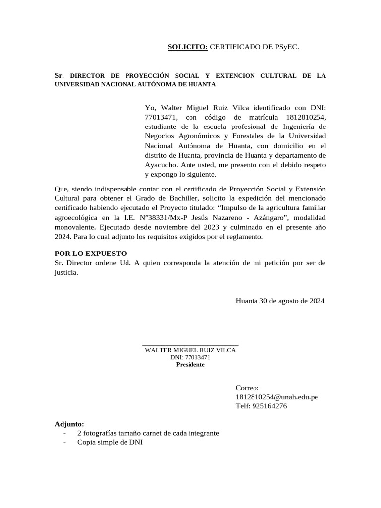 Solicitud para Certificado PSyEC | PDF