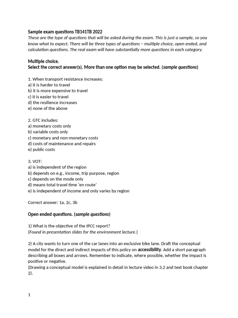 Sample Exam Questions TB141TB 2022 | PDF | Multiple Choice | Economies
