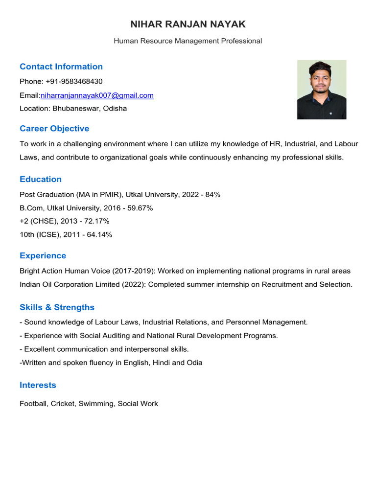 Nihar Ranjan Nayak Professional Resume | PDF