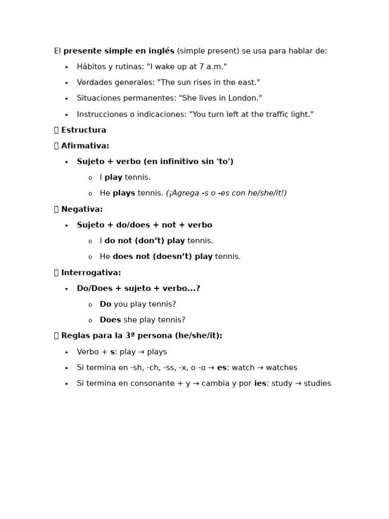 Uso y estructura del presente simple | PDF