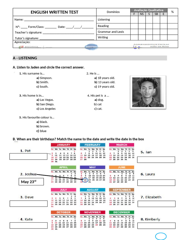 English Written Test Template | PDF