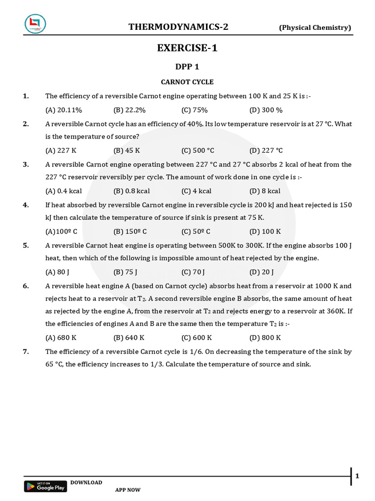Sheet - 01 - Thermodynamics-2 - 548196 - Crwill | PDF | Heat | Entropy