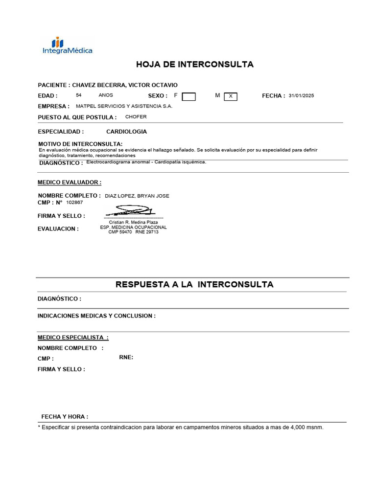 Interconsulta Médica: Cardiología y Laboral | PDF