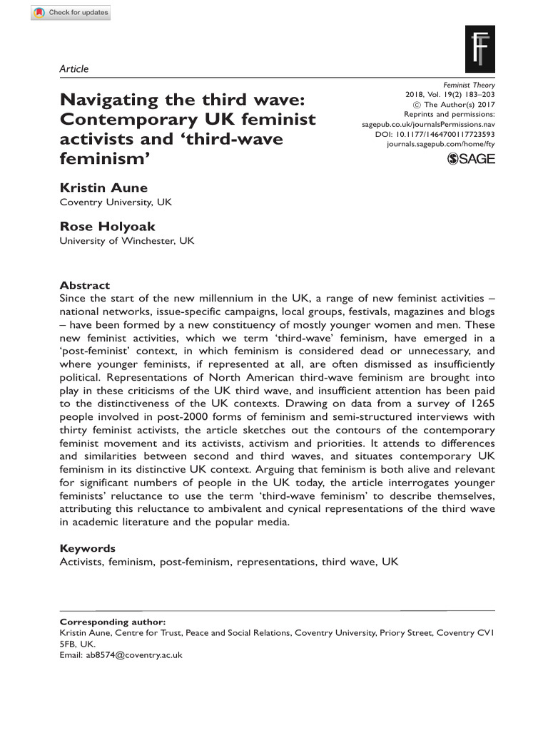 Aune Holyoak 2017 Navigating the Third Wave Contemporary Uk Feminist Activists and Third Wave ...