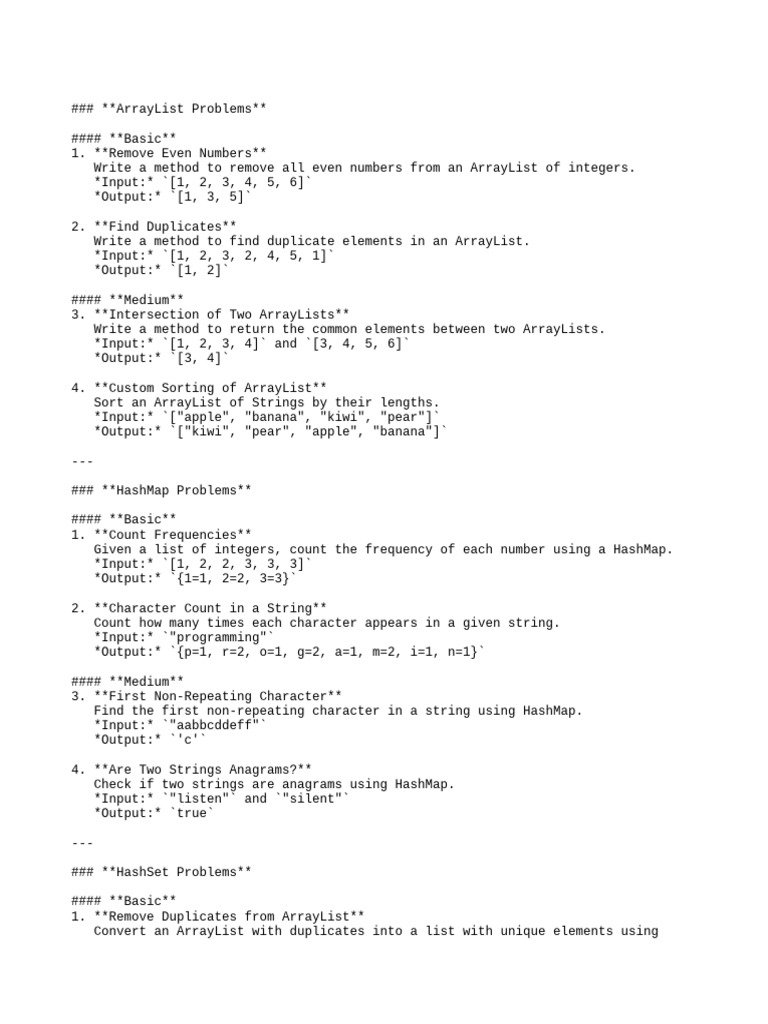 ArList Hashmap Hashset Problems | PDF