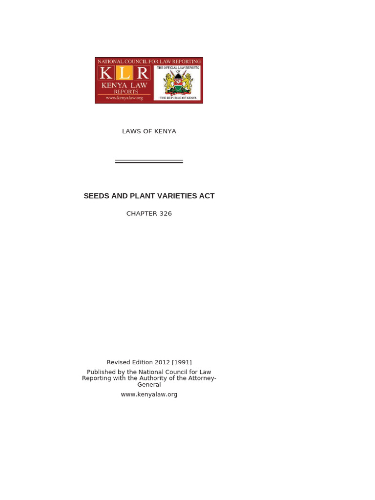 Kenya Seeds and Plant Varieties Act | PDF | License | Cultivar