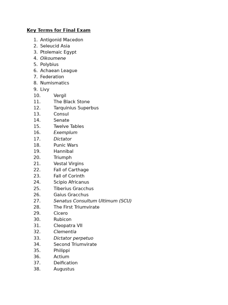 Key Terms for Ancient Rome Exam | PDF