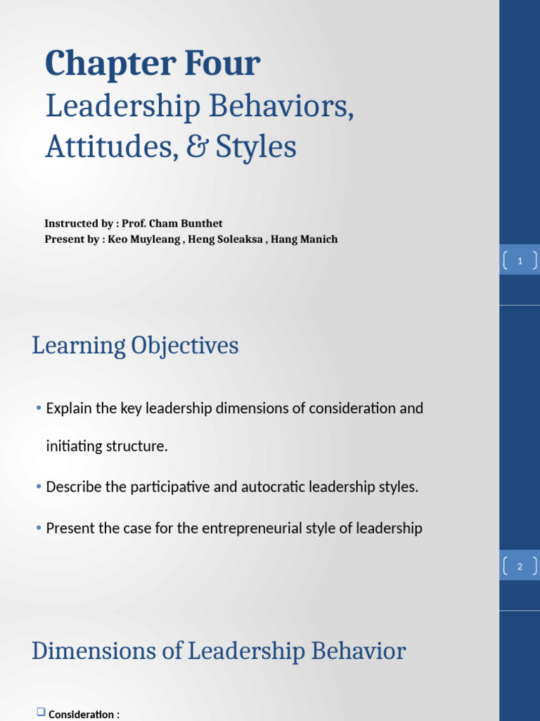 Chapter Four (Leadership Behaviors, Attitudes, & Styles) | PDF ...