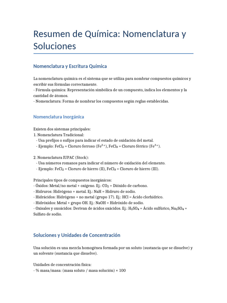 Resumen Quimica Nomenclatura Soluciones | PDF