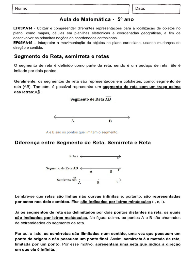 Aula - Matemática - Segmento de Reta - Semirreta e Reta | PDF | Linha ...