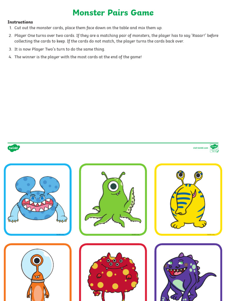 Monster Pairs Game | PDF