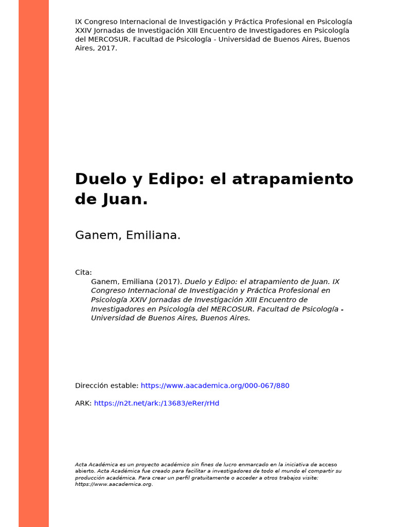 Ganem, Emiliana (2017) - Duelo y Edipo El Atrapamiento de Juan | PDF ...