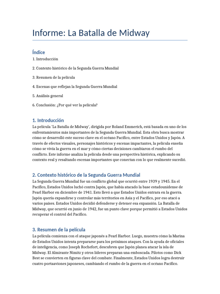 Informe La Batalla de Midway | PDF | Batalla de midway | Segunda Guerra Mundial